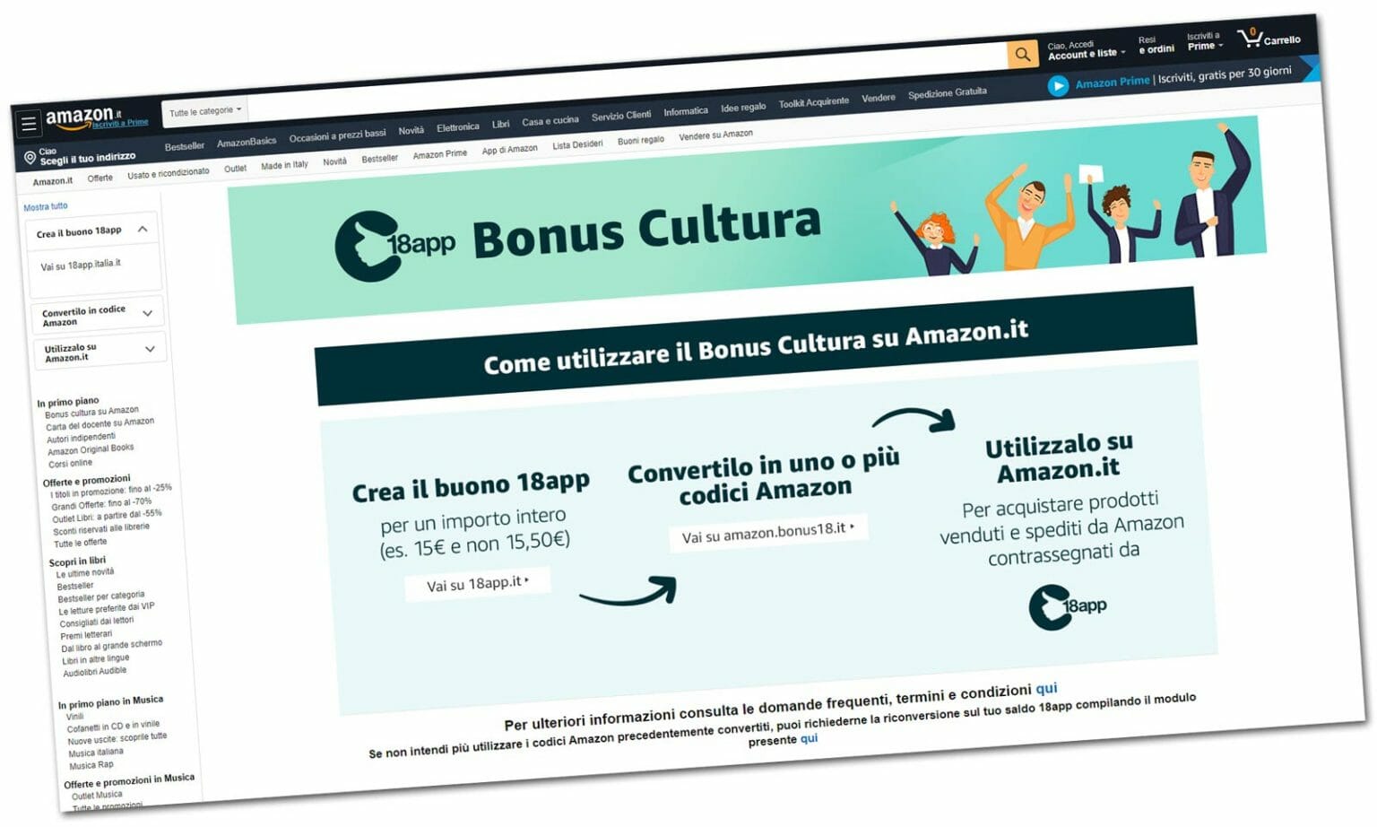 Bonus Cultura 500 €, come usarlo su Amazon e 18app